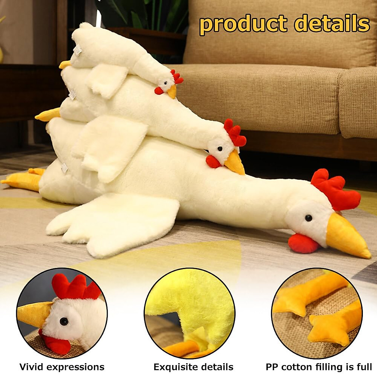 Yuthsona Chicken Stuffed Animal Plush Pillow Toys Giant Stuffed Farm Animal Plush Doll Cozy Chicken Plush Sleeping Pillow Gifts for Kids Birthday Decoration