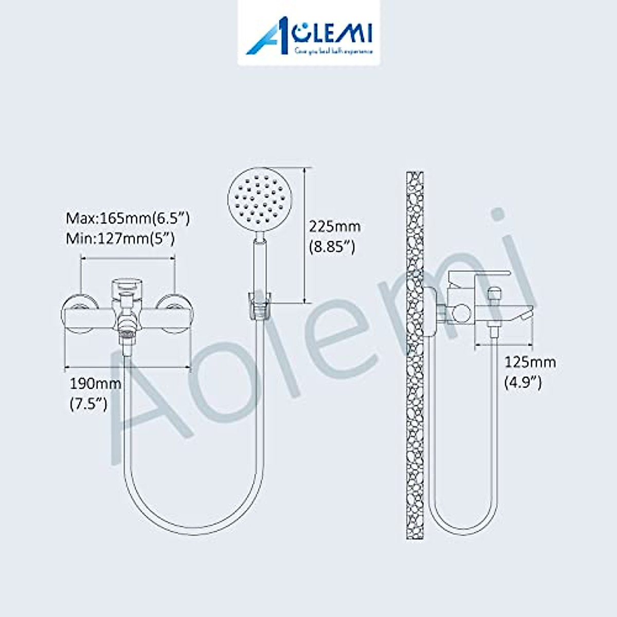 Aolemi Matte Black Wall Mount Bathtub Faucet with Handheld Sprayer Single Handle Shower Mixer Tap 6 Inch Center Bathroom Tub Faucet Stainless Steel SUS304
