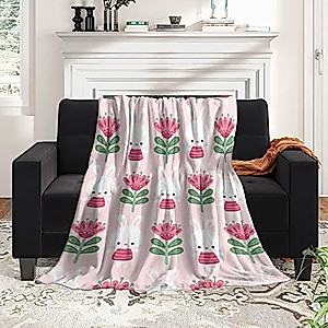 Christmas Blanket 40x60 Inches Warm Cozy Blanket Soft Flannel Blanket Throws Compatible with Easter Cute Bunny Rabbit Pink for Living Room Sofa Beding Couch Travel Camping All Seasons