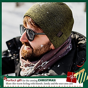 Lvaiz Winter Fleece Lined Knitted Beanie Hats for Men Reversible Windproof Watch Hat Warm Skull Cap for Women(Khaki+Grey)