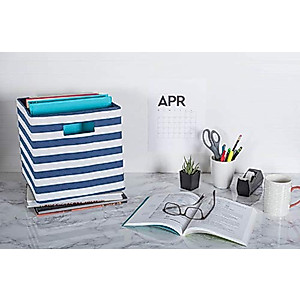 DII Polyester Cube Storage Collection Collapsible Hard Sided Bin, 13x13x13", Nautical Blue