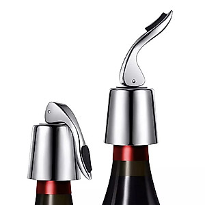 Wine Stoppers for Wine Bottles with Stainless Steel Vacuum Wine Bottle Stopper with Silicone Reusable Wine Corks, Leak proof Keep Fresh Suitable for Red&White Bottle (2 PACK)