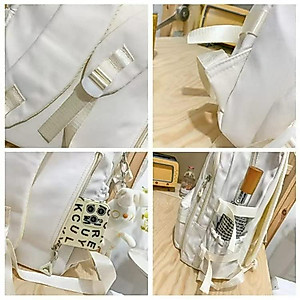 Preppy Backpack Smiling Face with Bunny Plush Cute Aesthetic Backpack Preppy Stuff Kawaii Accessories Korean College Style (White,One Size)