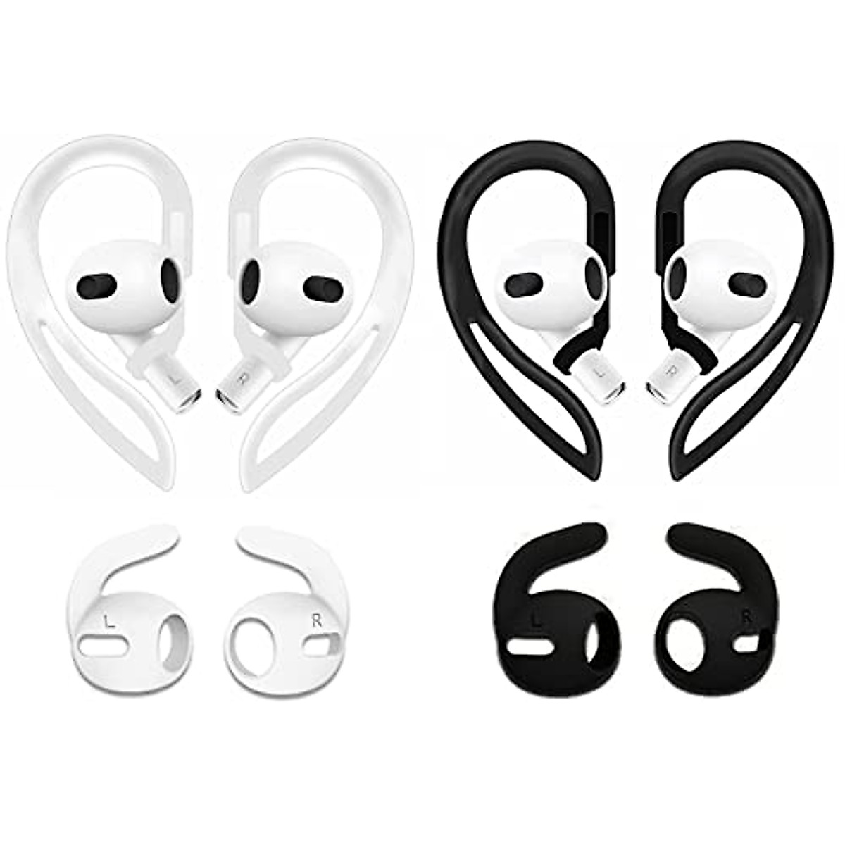 BLUEWALL Anti-Slip Ear Tips Earhooks Compatible with AirPods 3, Anti Slip Anti Lost Eartips Earbud Covers Tips Ear Hooks Compatible with AirPods 3, 4 Pairs Black White