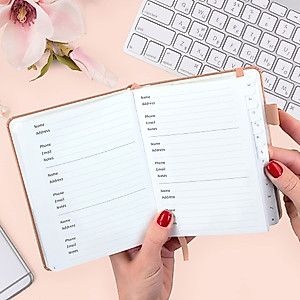 GoGirl Address Book – Telephone and Address Book with Alphabetic Tabs for Safely Storing Contacts, Small-Sized (4.0″ x 5.5″) PU Leather Hardcover – Peach Pink