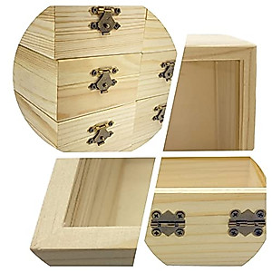 Little Fire Craft Unfinished Wooden Box with Glass Hinged Lid DIY Decorative Box Wooden Jewelry Box Mini Storage Gift Box for Christmas and Birthday 3.35 x 3.35 x 1.85 inch 2 Pack