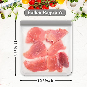 FUNFERY Reusable Gallon Freezer Bags Zipper,6 Pack Gallon Reusable Food Storage Bags,BPA Free Silicone Bags for Meat,Leakproof Reusable Plastic Storage Bags for Lunch Food Travel Home Organization