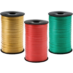 Elcoho 3 Roll Christmas Curling Crimped Ribbon Balloon Band Tie Red Green and Gold for Christmas Parties,Gift Wrapping, Festival, Florist,Crafts, 5 mm, 600 Yard (Red, Green and Gold)