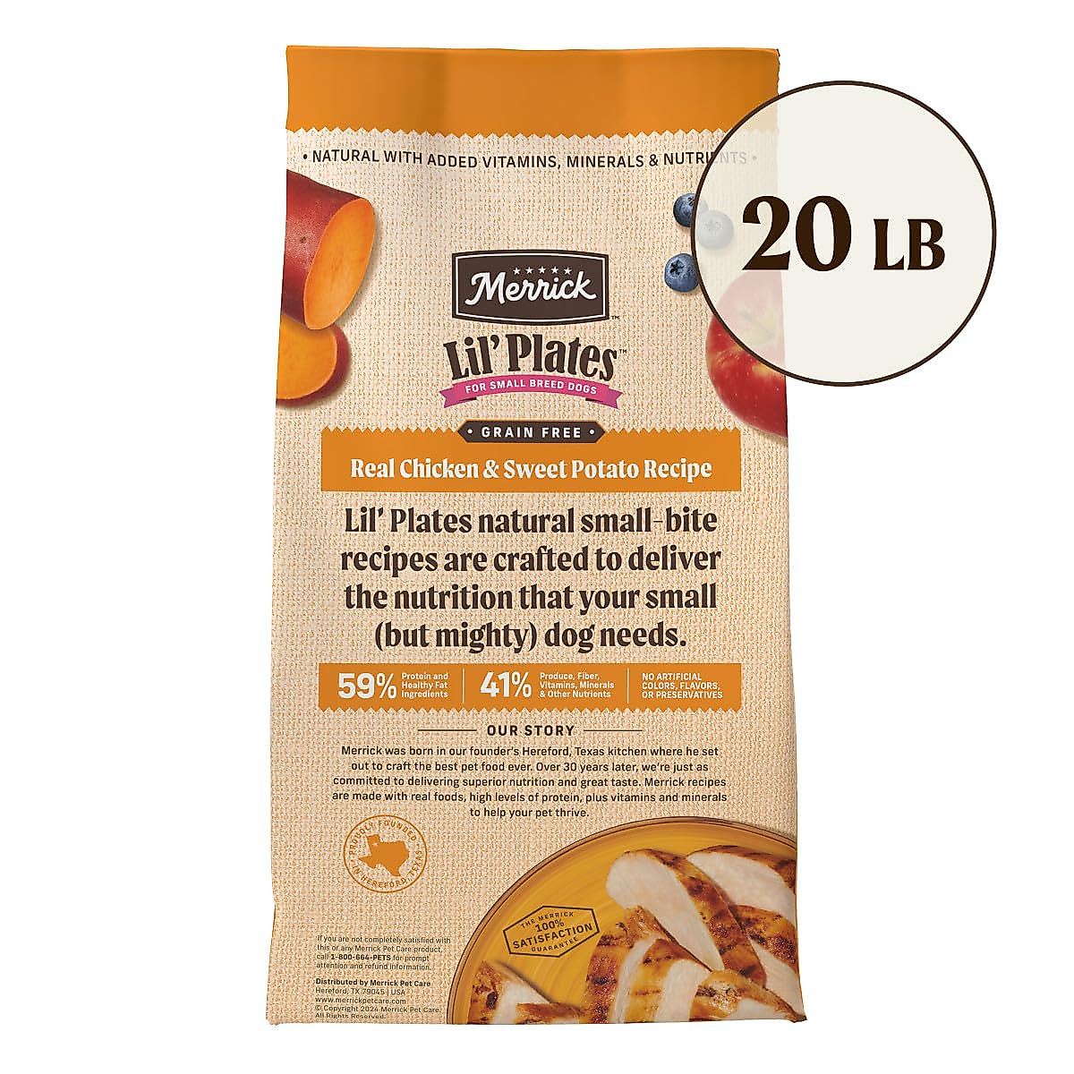 Merrick Lil’ Plates Premium Grain Free Dry Dog Food For Small Dogs, Real Chicken And Sweet Potato Kibble - 20.0 lb. Bag