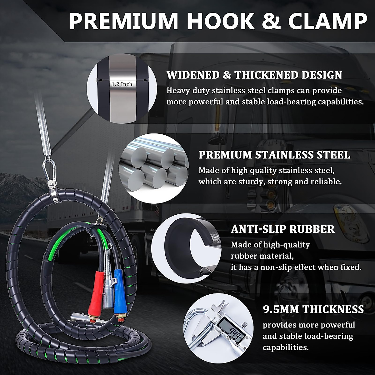 CheeMuii Semi Truck Air Lines Kit 12 FT 3 in 1 ABS Electric Power Line Air Hoses with Gladhands, Handles, Holder and Tender Spring Kit for Semi Truck Trailer Tractor