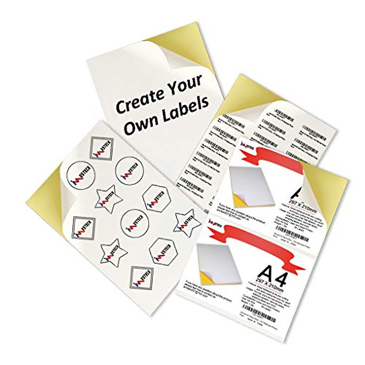 iMustech 65 Sheets Glossy Sticker Paper, A4 Self Adhesive Label Paper for Inkjet and Laser Printers