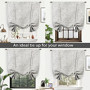 DriftAway Farmhouse Double Layer Linen Blackout Tie Up Curtains Thermal Insulated Striped Fully Lined Balloon Roman Shade Bathroom Window Adjustable Rod Pocket 45 Inch by 63 Inch Roman Black