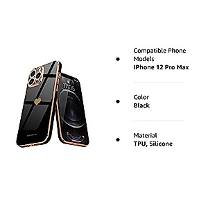 Teageo for iPhone 12 Pro Max Case for Women Girl Cute Love-Heart Luxury Bling Plating Soft Back Cover Raised Camera Protection Bumper Silicone Shockproof Phone Case for iPhone 12 Pro Max, Black
