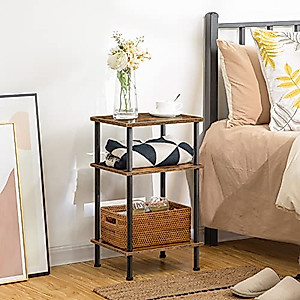 HOOBRO End Table, 3-Layer Tall Side Table, Nightstand for Small Space, Beside Table in Bedroom, Sofa Table for Living Room, Industrial Style, Stable Frame, Easy Assembly Rustic Brown BF10BZ01