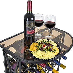 Sorbus Wine Rack Stand Bordeaux Chateau Style with Glass Table - Holds Bottles of Wine - Elegant French Style Wine Rack to Compliment Any Space - Minimal Assembly (Wine Stand - 30 Bottles)