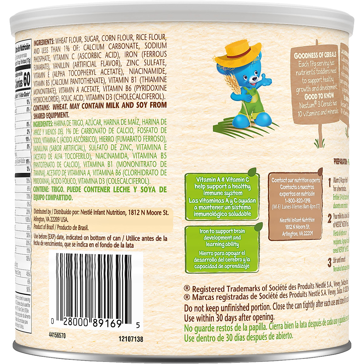 Nestle Nestum Junior Cereal, 3 Cereals - Wheat, Corn & Rice, Made for Toddlers 12 Months, 14.1 OZ Canister (Pack of 3)