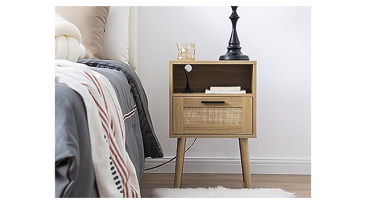 Labcosi Mid Century End Table with Charging Station