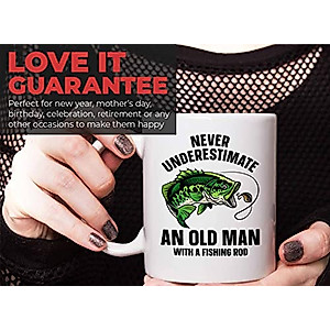 Fisher Coffee Mug 11oz White - old man with a fishing rod - Fisherman Outdoorsmen Fishing Lake Lover Reel Dad Bass Lover Part Time Hooker