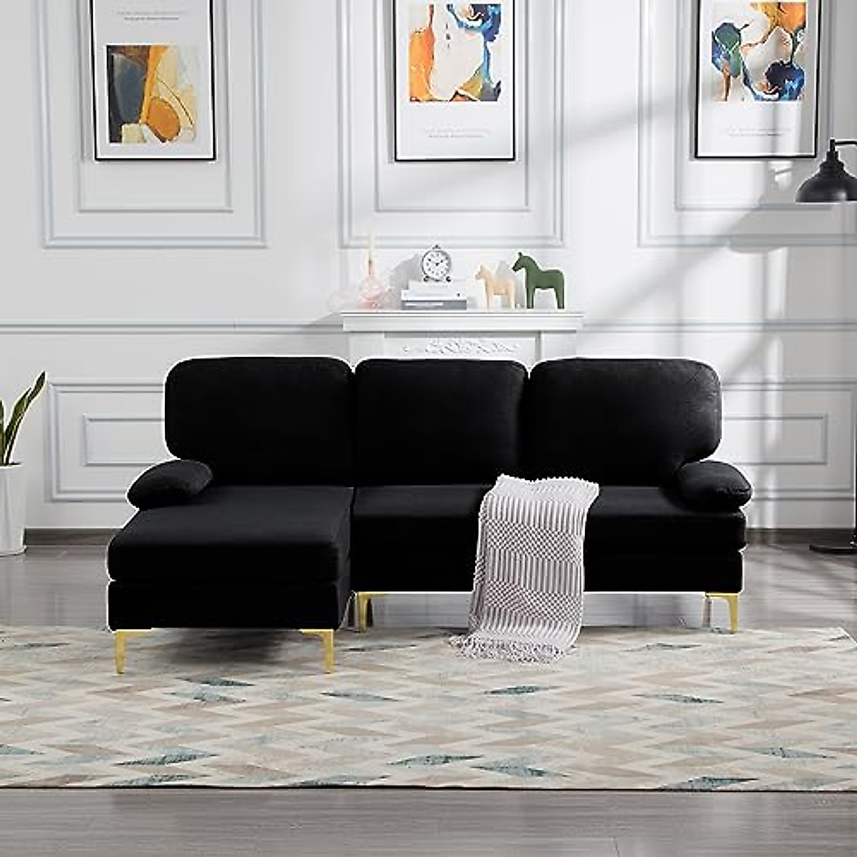 YUNLife&Home Convertible Modular Sectional Sofa,Modern Upholstered L-Shaped Accent Corner Sofá Couch Bed with Chaise Lounge for Living Room Apartment Office Furniture Set