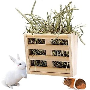 Chinchilla Hay Rack,Bunny Hay Feeder,Guinea Pig Hay Holder,Rabbit Food Dispenser,Natural Wooden,Hamster,Rabbit Cage Accessories by BLSMU