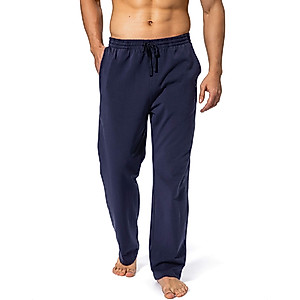Pudolla Men's Cotton Yoga Sweatpants Athletic Lounge Pants Open Bottom Casual Jersey Pants for Men with Pockets (Navy Blue Large)