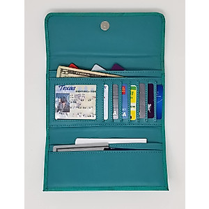 Virginia Handbags Handmade Womens Wallet. Rich and Deep Hand Tooling. (Turquoise)