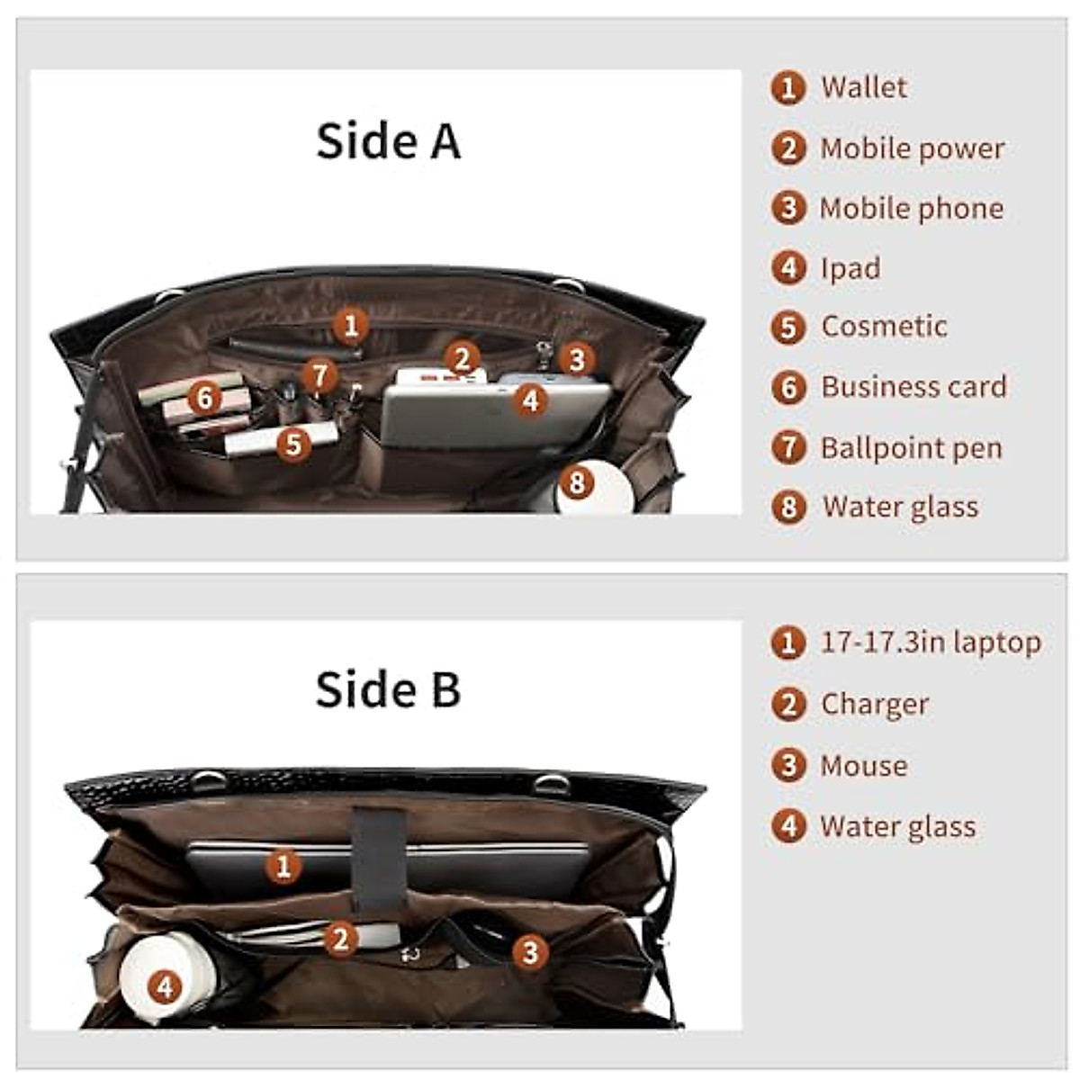 Laptop Bag for Women, 17 Inch Laptop Tote Bag, Fashion Computer Shoulder Bag, Waterproof Leather Teacher Handbag with USB Port, Large Capacity Crossbody Bag Business Office Briefcase Work Bag Black