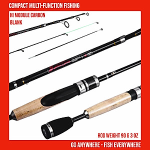 Rigged and Ready Super-Light Telescopic Travel Fishing Rod Tele Spin Pole 180cm (5’ 11”) +160cm (5’ 4”) Lengths 2 Tips cast Weights 0-15 (1/3), 10-30g (2/3oz). Fish Rig 180