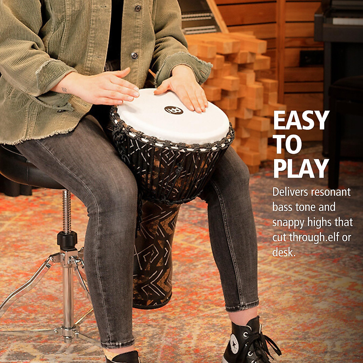 Meinl Percussion Series Travel Djembe Hand Drum Circle Instrument, Synthetic Shell and Head — NOT Made in China — African Mali Weave Rope Tuning, 2-Year Warranty (PADJ6-M-F)