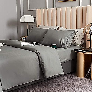 DERBELL Bed Sheet Set - Brushed Microfiber Bedding - Bedding Sheets & Pillowcases - Deep Pockets - Easy Fit - Breathable & Cooling Sheets - 4 Piece Queen Dark Gray
