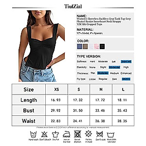 TiulZial Women's Sleeveless Backless Crop Tank Top Sexy Pleated Bustier Sweetheart Neck Strappy Y2K Slits Cropped Tops Black Crop Top,S