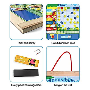 TOOKYLAND Responsibility Chart for Kids, Magnetic Chore Chart for Kid at Home, Wooden Reward Chart with 12 Goals and 35 Reward Stars