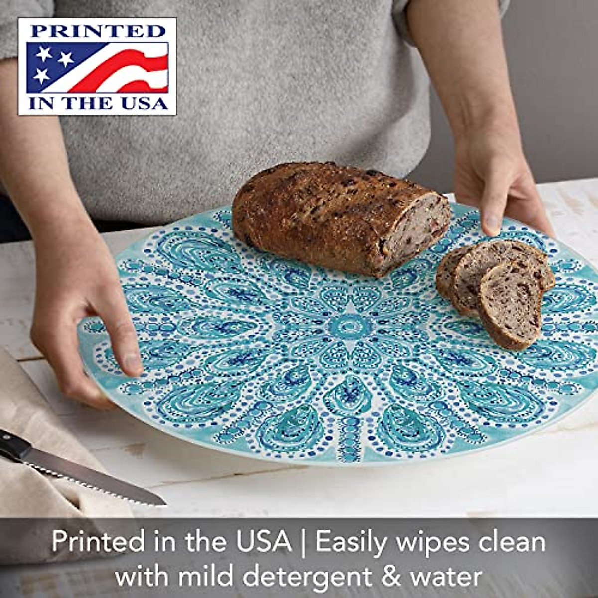 CounterArt Ocean Fantasy 4mm Heat Tolerant Round Tempered Glass Cutting Board 16" Round Manufactured in the USA Food Preparation Board, Cake Plate, Pizza Stand