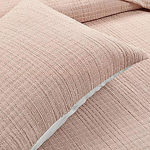 Lush Decor Solid Kantha Pick Stitch Yarn Dyed Cotton Woven 3 Piece Quilt/Coverlet Set, King, Blush