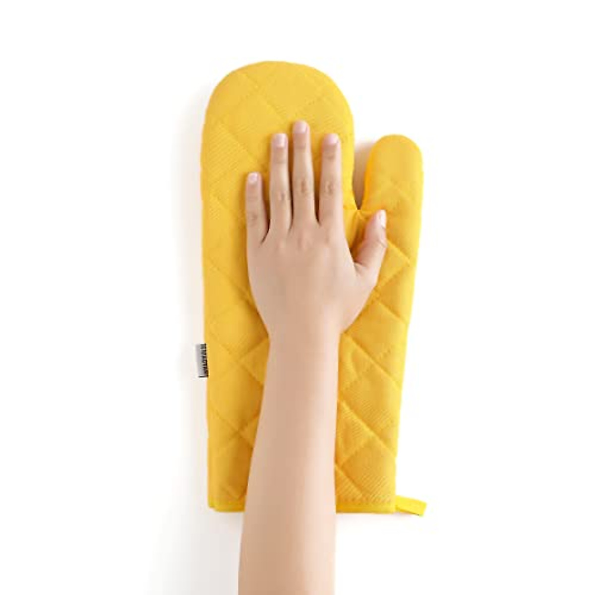 M Miaoyan Oven Mitts and Pot Holders 4 pcs Set,High Heat Resistant 500 Degree Extra Thicken Long Kitchen Cotton Oven Glove for Cooking (12 Inch,Yellow)