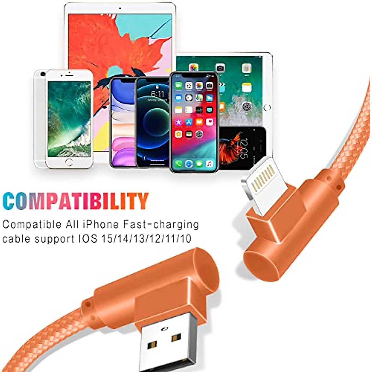 iPhone Charger, 3 Pack 10FT 90 Degree Charging Cable MFi Certified USB Lightning Cable Nylon Braided Fast Charging Cord Compatible for iPhone 14/13/12/11/X/Max/8/7/6/6S/5/5S/SE/Plus/iPad (10FT)