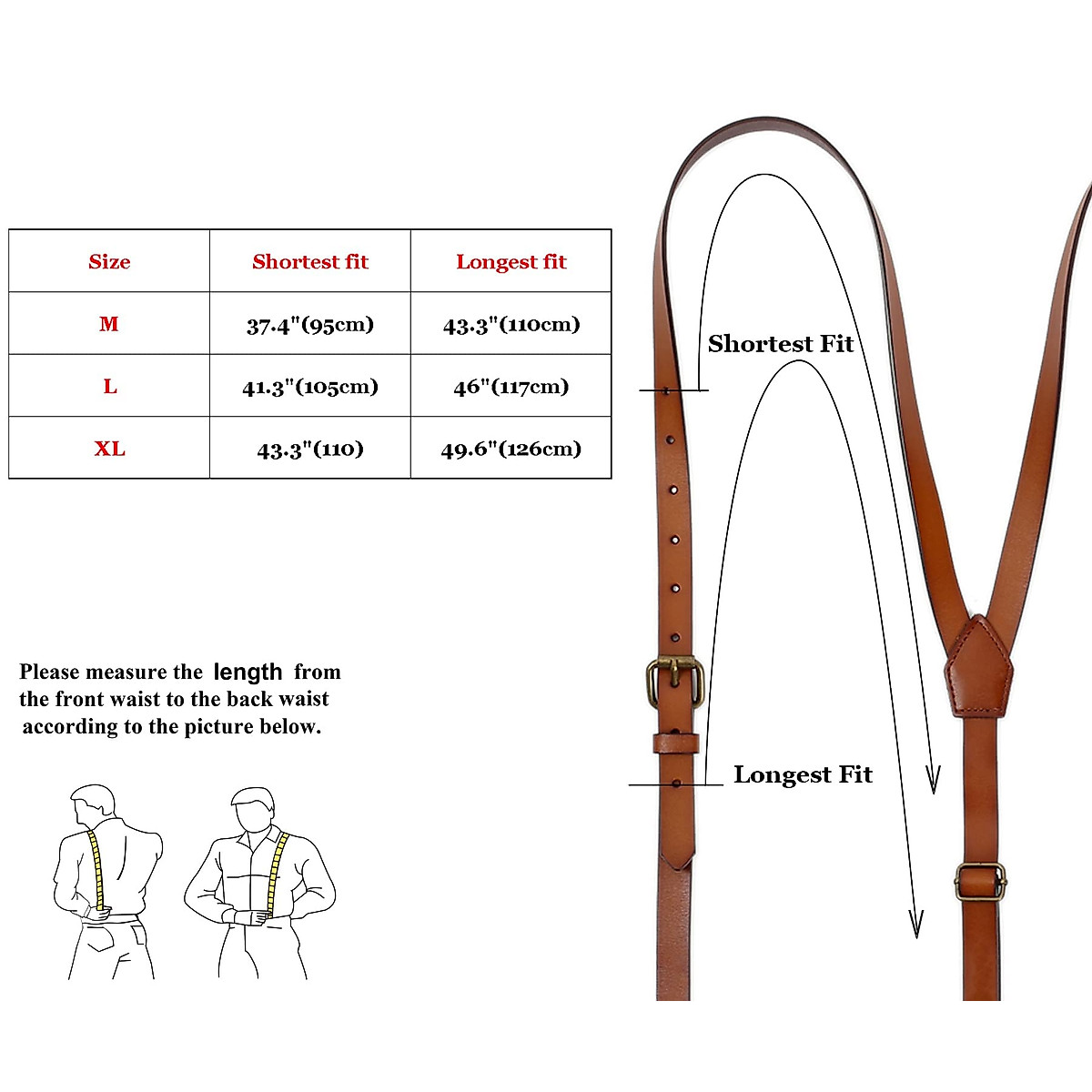 RC ROCKCOW Leather Suspenders for Men, Y Design Leather Suspenders with 3 Hooks, Adjustable Mens Suspenders Wedding & Party Essentials Groomsmen Gift Brown