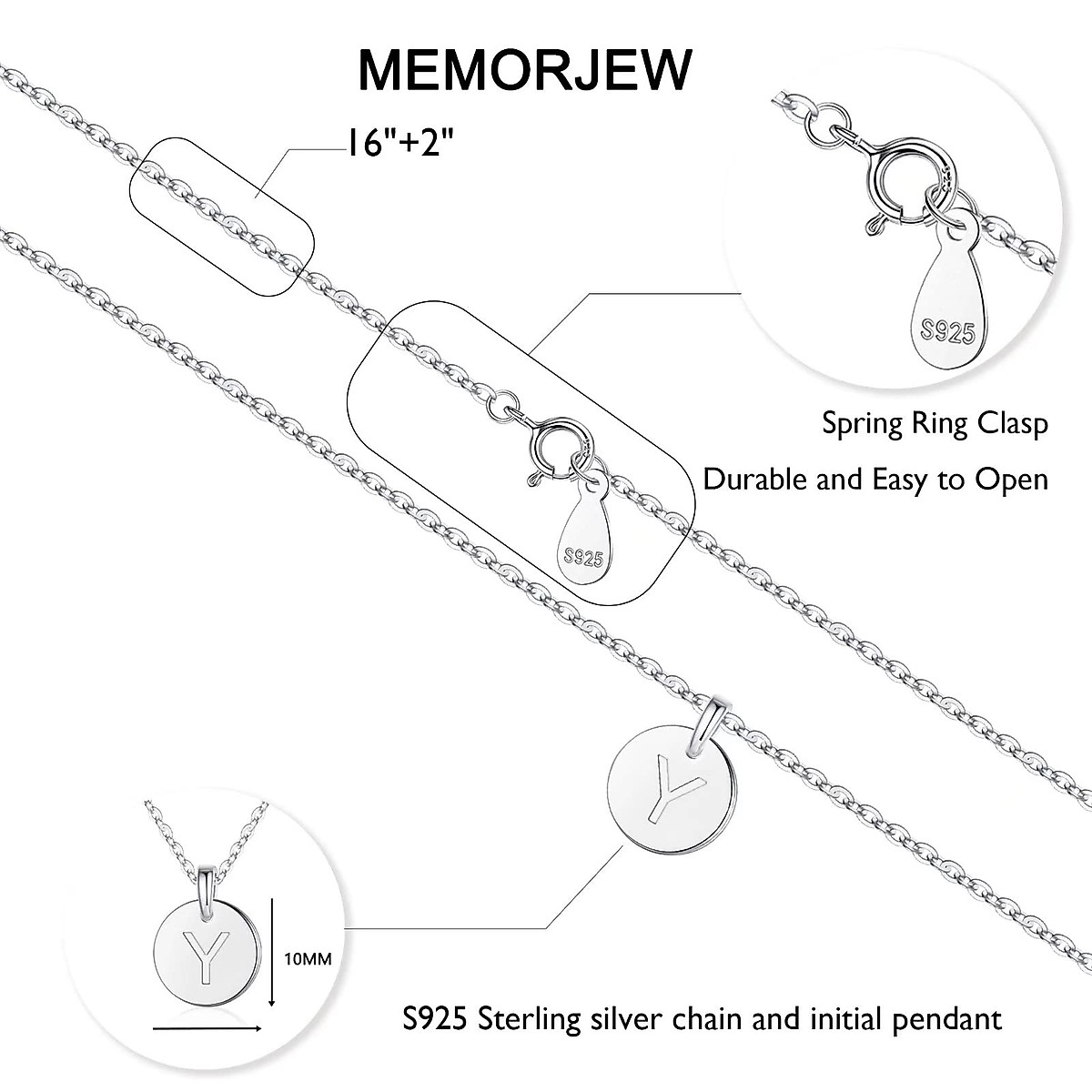 Mothers Day Birthday Gifts S925 Sterling Silver Initial Necklaces for Girls Women, Tiny Cute Initial Pendant Necklace Valentines Birthday Jewelry Gifts for Women Teen Girls, Sterling Silver, No