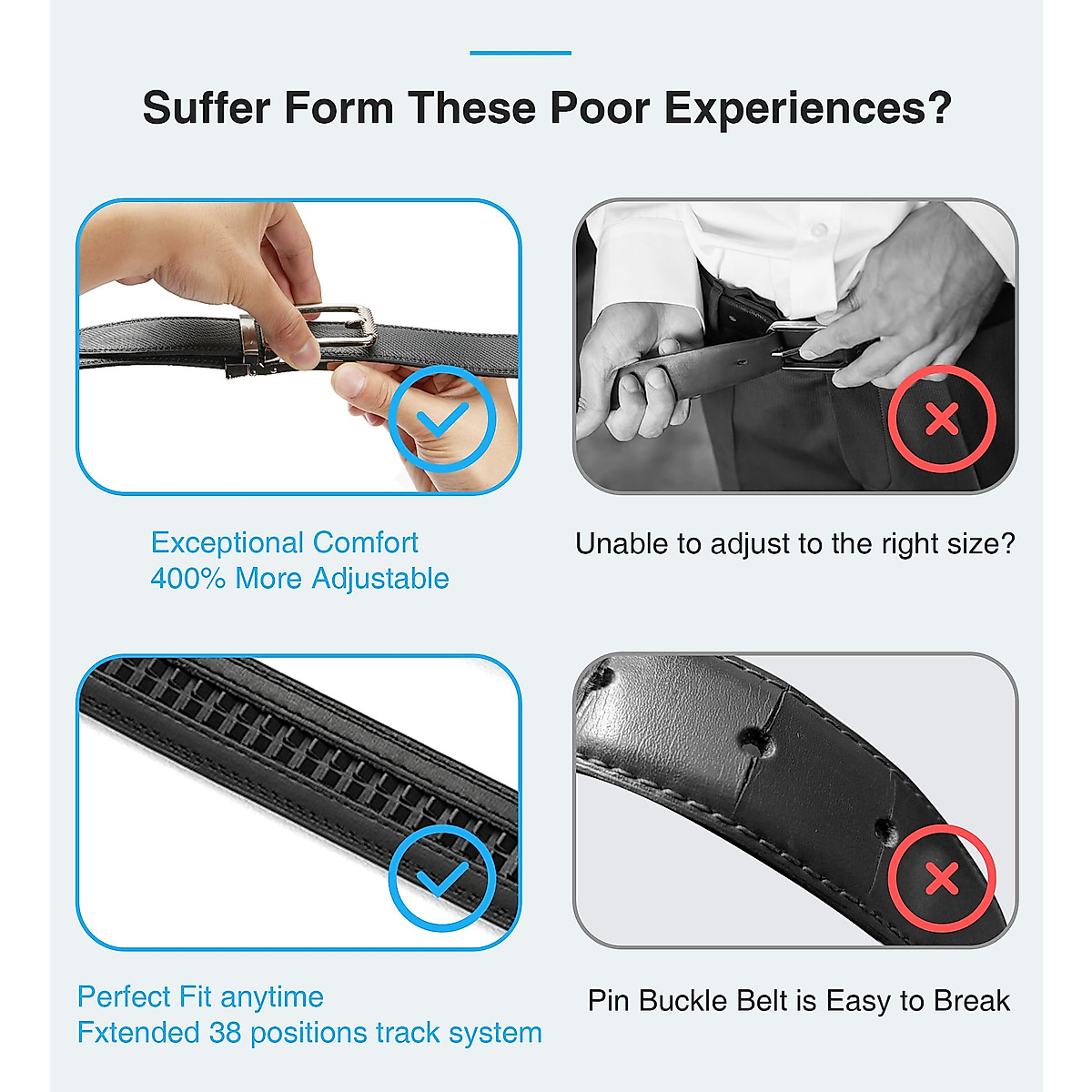 CR Belt for Women - Black Belt with Gold Buckle Women - 1.25" Adjustable Ladies Ratchet Belts