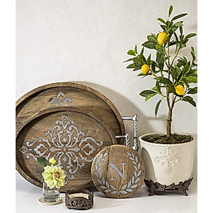 Medium 20.75-Inch Long Wood and Metal Heritage Collection Oval Tray