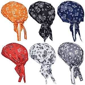 Supeniu Doo Rags Paisley Skull Caps Beanie Hats Helmet Liner Sweat Wicking Hard Hat Motorcycle Cooling Dew Rag Bandana Skull Cap Large Headwrap Do Rags for Men and Women (Paisley 6 Pack)