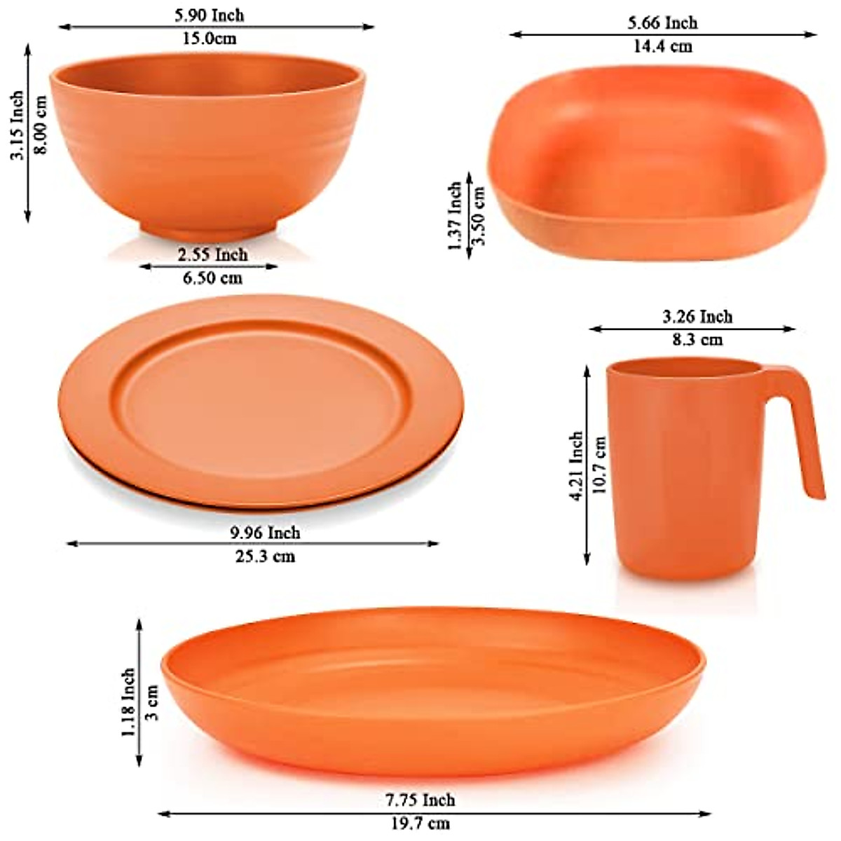Kyraton Plastic Dinnerware Sets of 20 Pieces, Unbreakable And Reusable Light Weight Plates Mugs Bowls Dishes Easy to Carry And Clean Microwave Safe BPA Free Dishwasher Safe Service For 4 (Mutil Color)