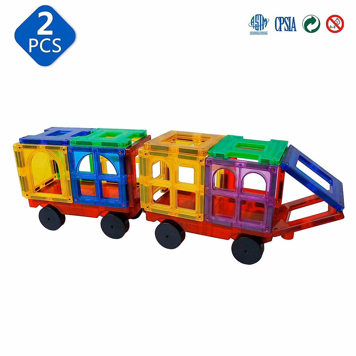 MAGBLOCK 2 Pieces Magnetic Tiles Car Truck Wheel Set Compatible with Magnet Tiles for Kids Toddlers Preschool Gift Toys