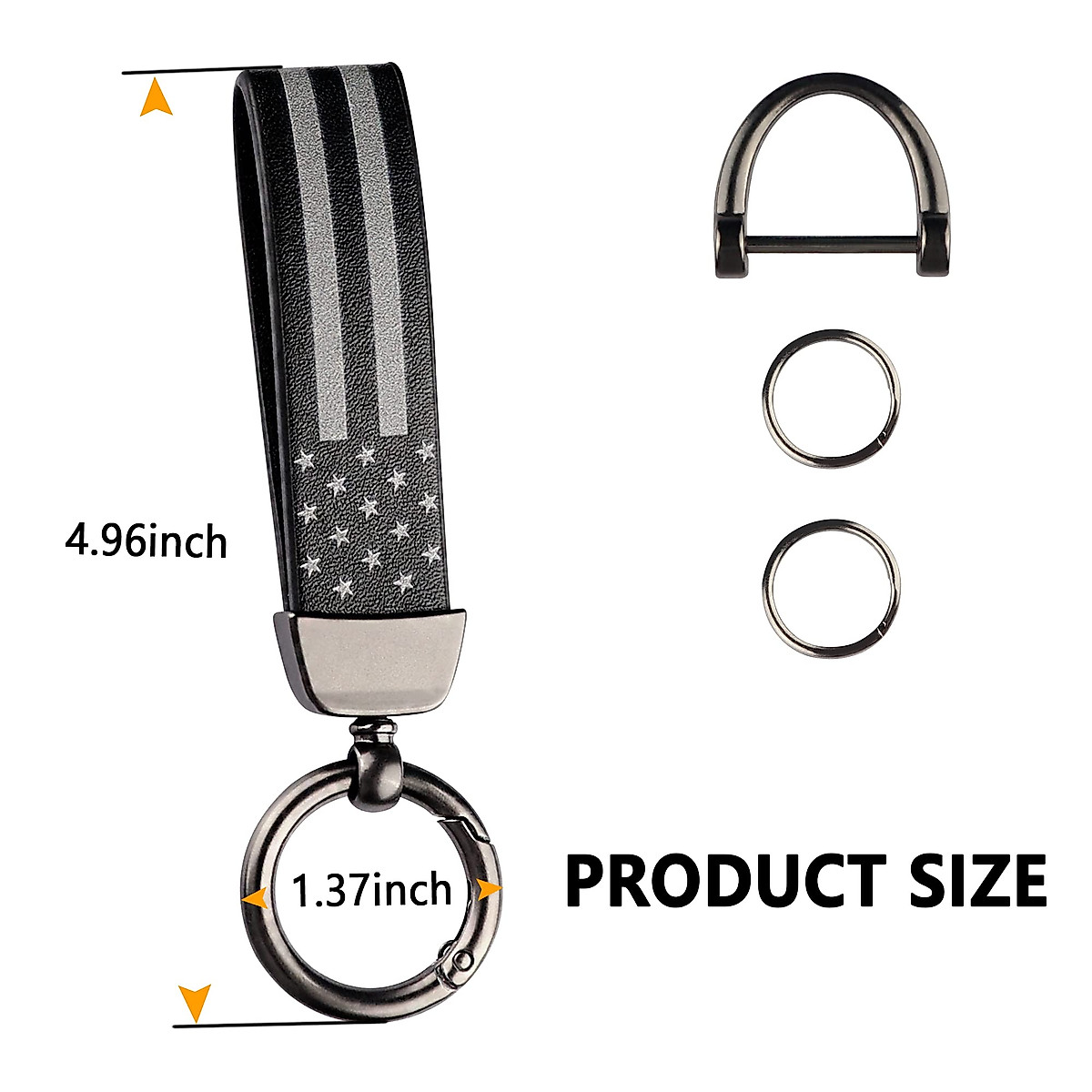 Turcee Leather American Flag Car Keychain,US Flag Car Key Fob,Zinc Alloy Anti-Lost D-ring Key Fob Keychain for Men and Women