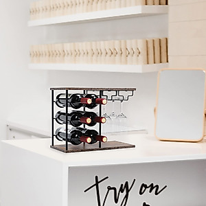 MOOACE Countertop Wine Rack, Hold 6 Wine Bottles and 4 Glasses Rack, Freestanding Wine Rack for Home, Kitchen, Bar Table, Wine Cellar, Cabinet