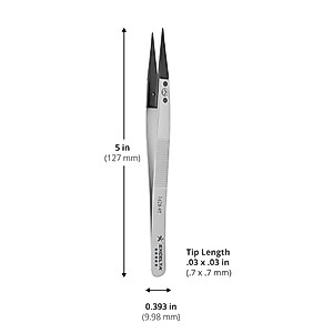 Excelta Straight Tweezers with Replaceable Tips, Anti-Magnetic Stainless Steel, Heat Resistant up to 480°F, Elite