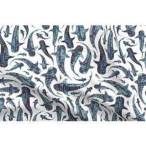Spoonflower Fabric - Whale Shark Blue Animal Swimming Navy Sea Ocean Printed on Petal Signature Cotton Fabric by The Yard - Sewing Quilting Apparel Crafts Decor