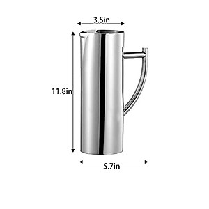 Stainless Steel Water Pitcher Metal -flat mouth water Metal Pitcher 60 OZ Silver Slender Water Pitcher for Water Beer Juice and Other Beverage by MUGLIO