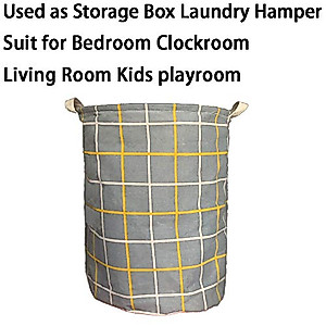 JinQiTian 2 Packs Thickened Laundry Hampers with Durable Handles, Drawstring Waterproof Round Cotton Linen, Freestanding Collapsible Storage Laundry Basket for Toy Clothing Collection 17”13”