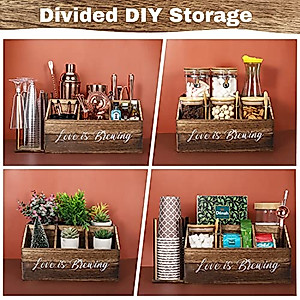 Coffee Station Organizer - Wooden Coffee Bar Organizer for Countertop Office Coffee Organizer Station with Drawer Farmhouse Coffee Bar Decor for Coffee Capsule Pod, Sugar, Cups, Tea Bag (Burnt Wood)